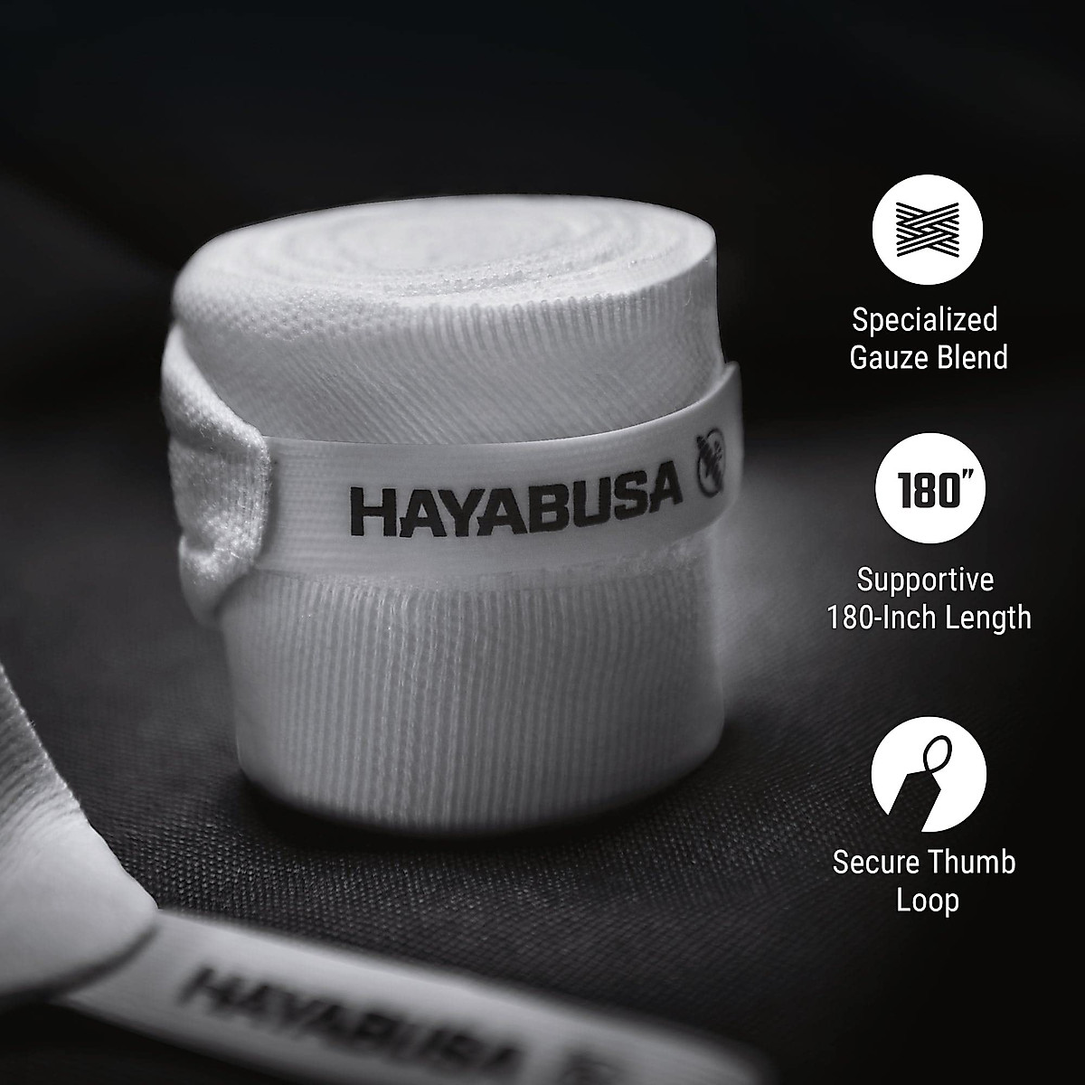 Hayabusa Gauze Boxing Hand Wraps for Men and Women Starter Thumb with Loop Hook & Loop Closure- White, 180 Inches