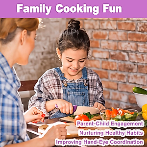 Kibbidea 13 Pcs Kids Kitchen Knife Set, Kids Knives For Real Cooking With Cutting Board, Peeler, Serrated Edges Stainless Steel Toddler Safe Knife, Sandwich Cutter (Purple)