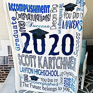 Personalized Custom Graduation Throw Blanket for Adults and Teens. Soft and Vibrant Colors. (GradBlanket)