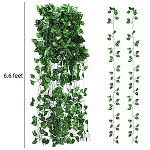 Tbestmax 315 Feet 48 Pack Artificial Ivy Leaf Plants, Green Vine Leaves, Greenery Hanging Garland, Fake Foliage Flowers for Home Kitchen Garden Office Wedding Wall Decor