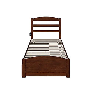 AFI Warren Twin XL Size Platform Bed with Footboard, Storage, & Charging Station in Walnut