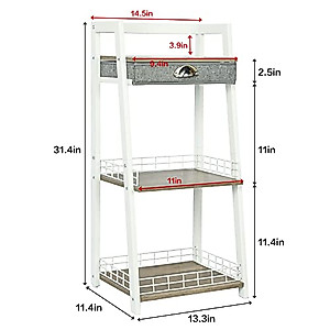 keomaisyto 3-Tier Bathroom Ladder Shelf, Bathroom Floor Storage Shelf with Drawer, Freestanding Tower Shelf, Open Shelving Unit for Bathroom Living Room Balcony