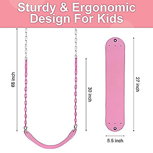 2 Pack Pink Swings Seats Heavy Duty 66 Inches Chain Plastic Coated - Playground Swing Set Accessories Replacement with Snap Hooks (Pink)