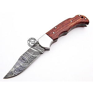 Hunting Edge Rose Wood 6.5'' 100% Handmade Damascus Steel Folding Pocket Knife 100% Prime Quality