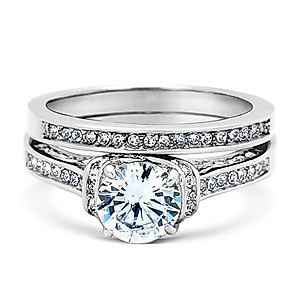 Marimor Jewelry His and Hers Stainless Steel 3 Piece Cubic Zirconia Wedding Ring Set and Eternity Wedding Band