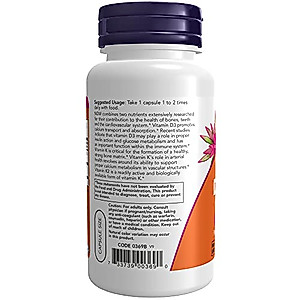 NOW Supplements, Vitamin D-3 & K-2, 1,000 IU/45 mcg, Plus Cardiovascular Support*, Supports Bone Health*, 120 Veg Capsules