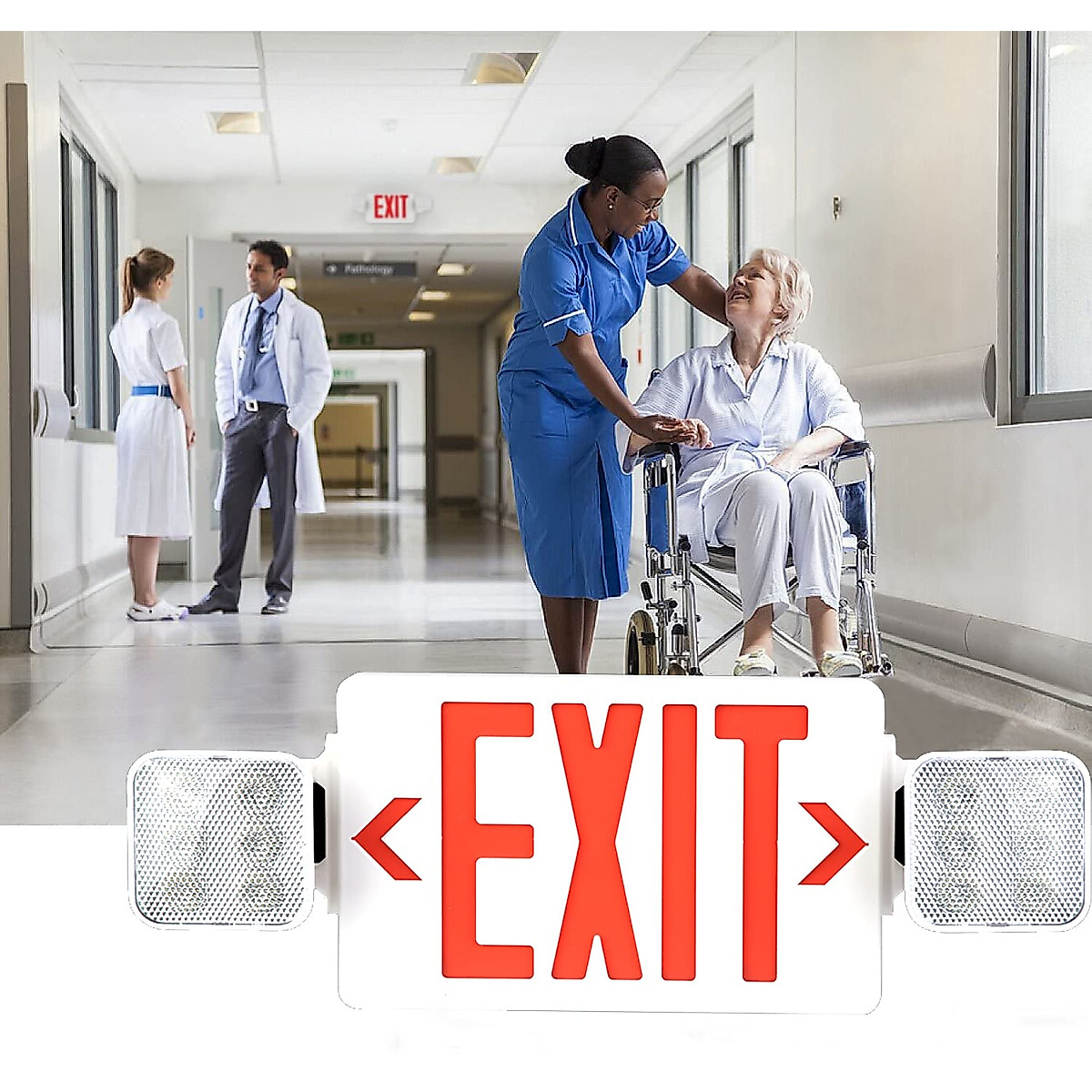 OSTEK 4 Pack Red LED Exit Sign with Emergency Light, Two LED Adjustable Head Emergency Exit Lights with 90 Minutes Battery Backup, Dual LED Lamp ABS Fire Resistance UL-Listed (4)