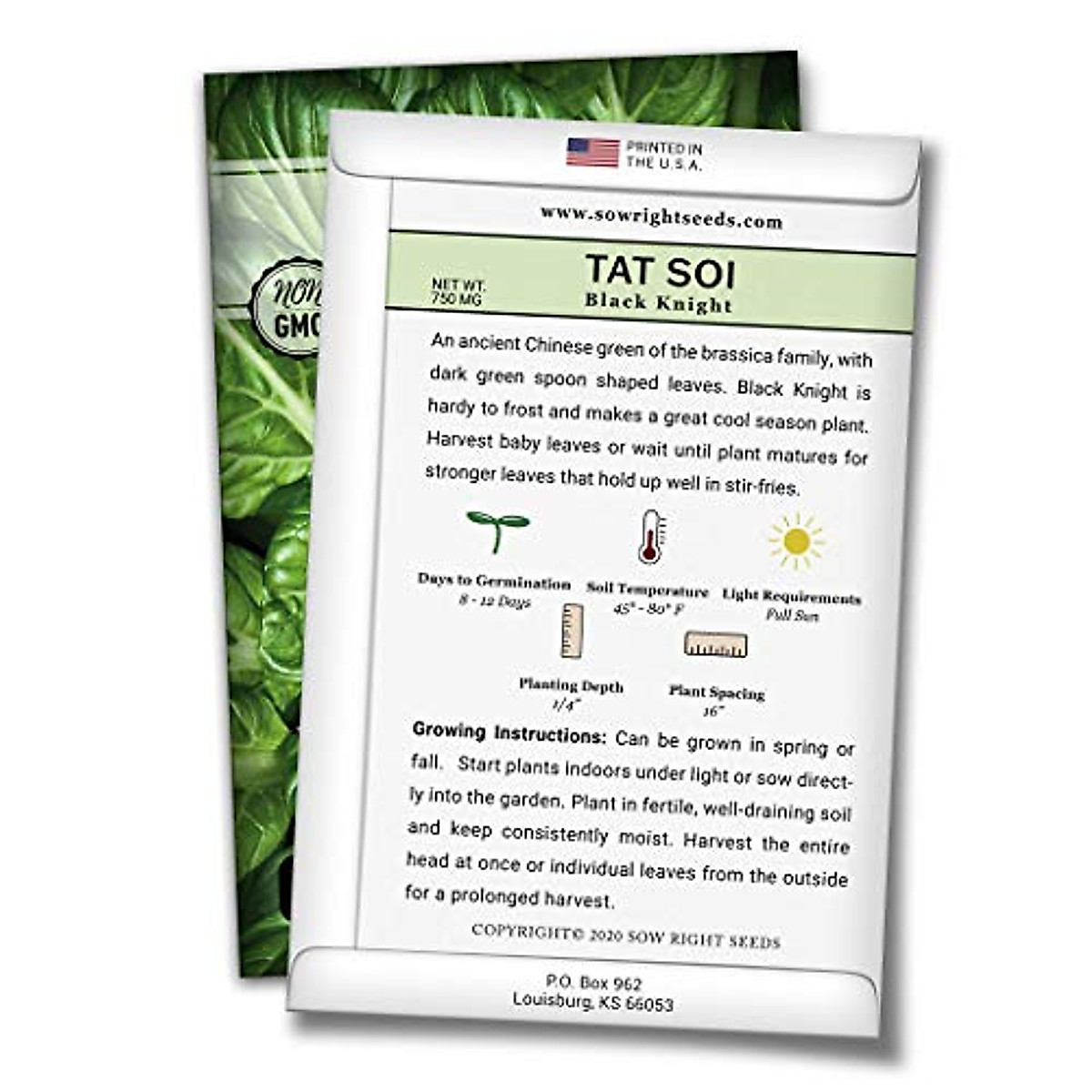 Sow Right Seeds - Asian Greens Collection for Planting - Individual Packets Thai Basil, Pak Choi, Chinese Celery, Michihili Cabbage and Tat SOI, Non-GMO Heirloom Seeds