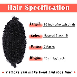 Marley Hair 10 Inch 7 Packs Pre Separated Springy Afro Twist Hair Marley Twist Braiding Hair for Faux Locs Crochet Hair Pre Fluffed Spring Twist Hair Extensions (10",1B)