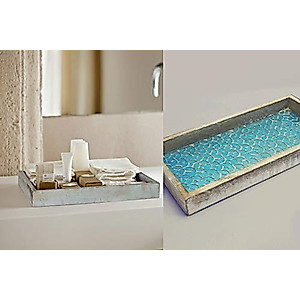 nu steel Luxury Aqua Marine Mirror Mosaic & Wood Tray for Bathrooms, Countertops, Jewelry, Perfume, Storage