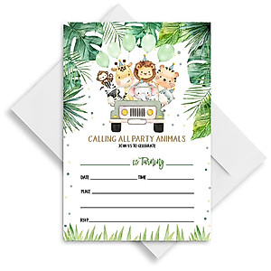 LoaHak Party Animal Birthday Decorations, Jungle Animals Party Celebration, Animals Invitations For Kids Birthday. (070)