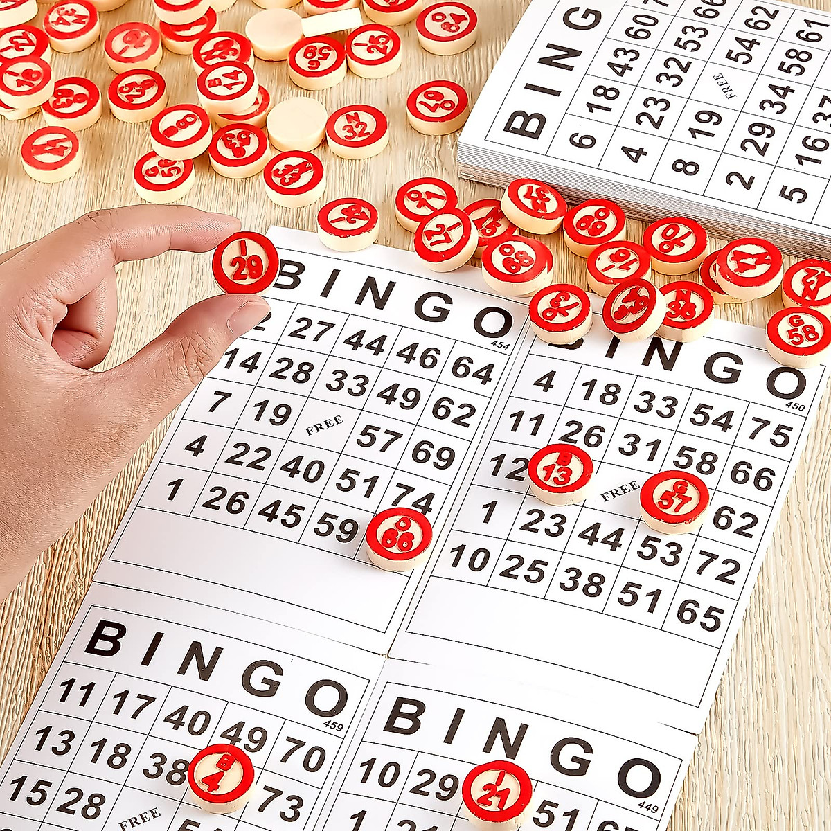 Lewtemi Vintage Bingo Board Game Classic Bingo Cards Bingo Game Wooden Bingo Set includes 40 Bingo Number Cards and 75 Chess for Family Large Parties Adults Holiday Activities