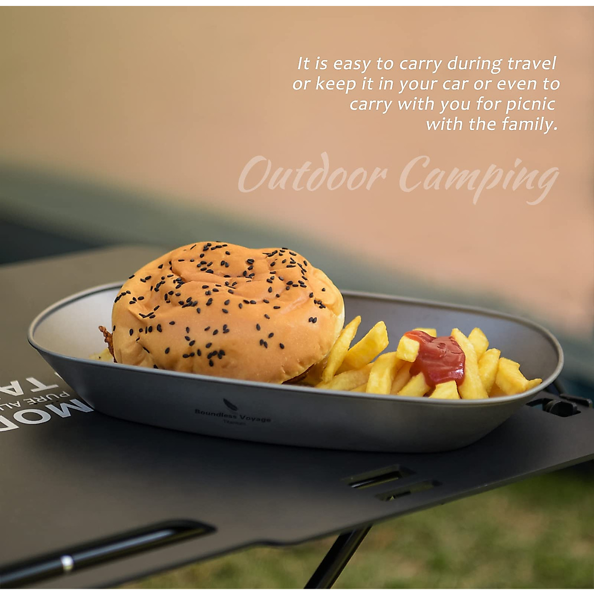 Boundless Voyage Reusable Titanium Pan Dinner Plate Ultralight Dish with Carry Bag Outdoor Camping Portable Tableware Pasta Salad Plate Dishwasher Safe (1 Pack) Ti1114T