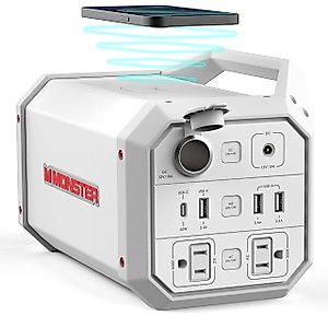 Monster Power Grid Portable Power Station 296Wh, 10W Wireless Charging Pad, LED Flashlight, Charge up to 9 Devices, for Outdoors Camping Travel Hunting Emergency, White (22)