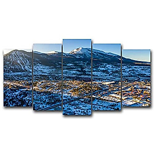 5 Pieces Canvas Wall Art Prints Aerial view winter wonderland sunset Frisco Colorado Stretched & Framed Painting Poster Artwork Home Decor for Living Room Ready to Hang Large Size
