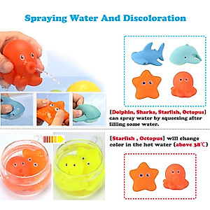 Bath Toy , Fishing Floating Animals Squirts Toys Games Playing Set with Fishing net , Fish Net Game in Bathtub Bathroom Pool for Babies Toddlers and Kids (Blue)