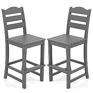 Giantex Outdoor HDPE Bar Stool, Patio Tall Bar Chair with Backrest and Footrest, 30 Inches Counter Height Barstools for Garden, Backyard, Weather Resistance, Easy Maintenance (2)
