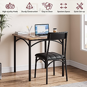 IDEALHOUSE 3 Piece Kitchen Table Set, Dining Table and Chairs for 2, Metal and Wood Square Dining Room Table Set with 2 Upholstered Chairs, Kitchen Table Set for Small Spaces, Apartment, Rustic