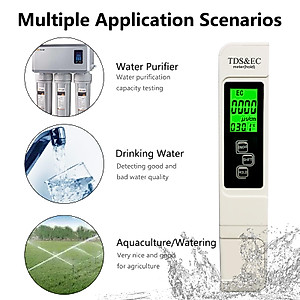 JiocoVino A1-TDS Meter Digital Water Tester, TDS Temperature EC Meter 3 in 1, Convenient&Accurate Measurement 0-9990pm for Household Drinking, Hydroponics, Tap Water, Aquariums, etc. (White)
