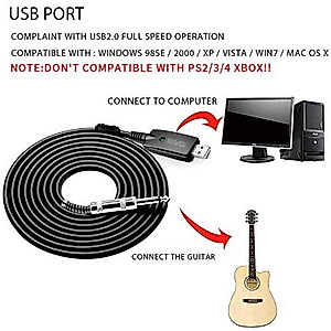 YESPURE USB Guitar Cable,Guitar Bass to USB Link Connection Cable Adapter,Professional Guitar to PC USB Link Recording Cable Lead Adaptor 2.8M/9.2FT