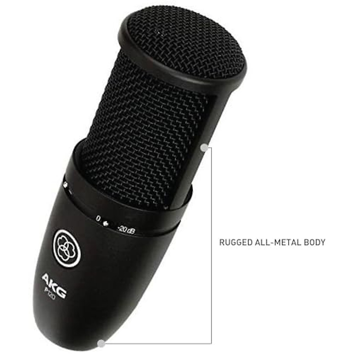 AKG Pro Audio P120 - Affordable 2/3-Inch Diaphragm Condenser Microphone for Clear Vocals & Instruments. Studio Recording or Live. XLR Connector. Black