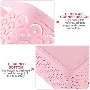 STARVAST 5 Pack Plastic Storage Baskets, Portable Pink Fish Scale Pattern Hollow Desktop Storage Bin Box with Handle for Kitchen, Bathroom, Kids Room or Nursery Storage – 9.4 x 7.1 x 4.1 inches