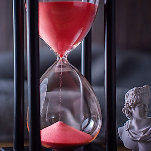 Hourglass Timer with Red Sand, 60 Minute Wooden Frame Sand Timer, Creative Handcraft Decoration