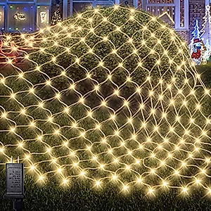 360 LED Net Mesh Lights Outdoor, 12Ft x 5Ft Waterproof String Lights with 8 Modes Plug in Low Voltage Connectable for Bushes Holiday Yard Garden Party Wedding Christmas Decorations (Warm White)