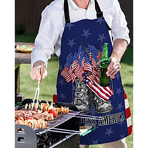 LAMANDA Kitchen Aprons for Women,Memorial Day Free Boots USA Flag Cooking Apron with Pockets Server Aprons Chef Apron for Men