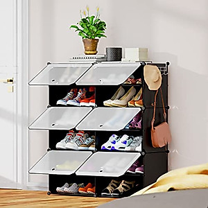Neprock 20-Pack Black Shoe Slots Organizer Bundle with 6 Tier Black Shoe Rack Organizer