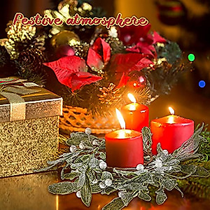 5 Pieces Pillar Candle Rings Wreaths Artificial Mistletoe Wreaths with Pearl Accents Country Primitive Candle Lambs Ear Wreath for Wedding Table Party Home Decor, 3.1 Inch Inner Diameter