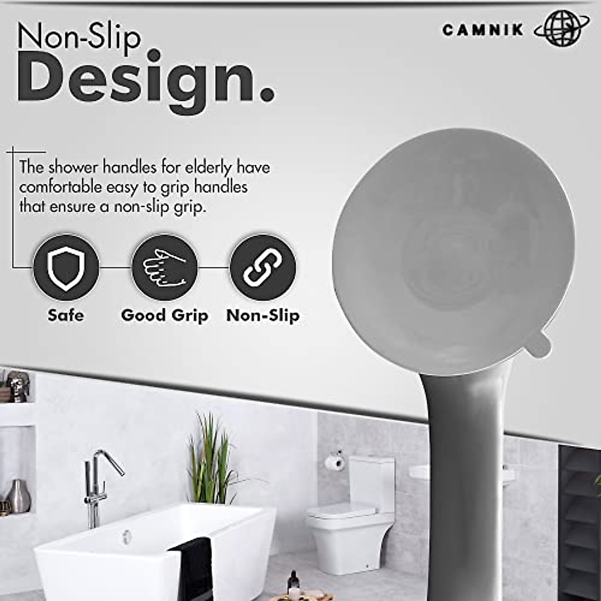 Shower Handle - 2 Pack Suction Grab Bars for Bathtubs and Showers. Shower Safety Bars for Seniors Elderly Handicap - Suction Cup Handles for Shower - Camnik