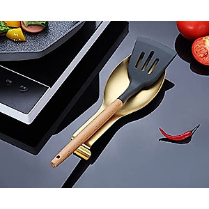 Matte Gold Spoon Rest, Stainless Steel Spoon Holder for Stove Top, kitchen utensils Holder for Ladles, Tongs, Spatula, Stove Spoon Holder, Pot Lid Holder, Dishwasher Safe (1PC-9.5 Inch)