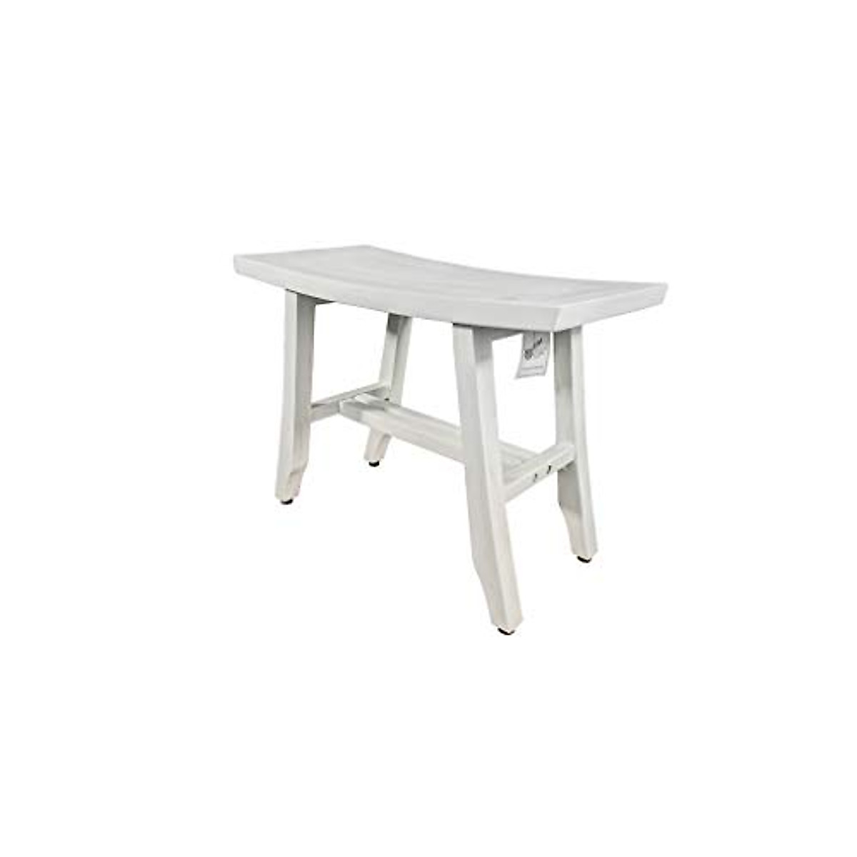 CoastalVogue Satori Teak Shower Bench Eastern Style Wood Shower Bench with Curved Seat 24″ Long Seat, Shower Stool in Antique White Finish