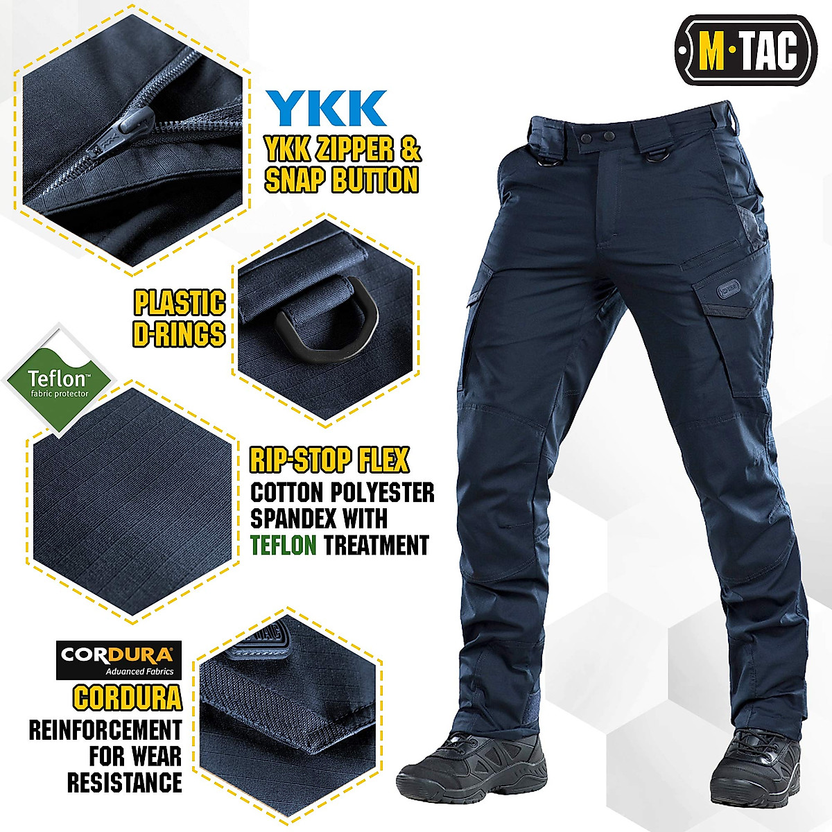 Aggressor Flex - Tactical Pants - Men Cotton Cargo Pockets (Navy Blue, W32 / L36)