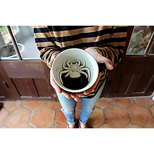 Creature Cups Spider Ceramic Cup (11 Ounce, Black Exterior) - Creepy Cups - Hidden Animal Inside Mug - Birthday, Halloween, Spooky Gift for Coffee & Tea Lovers