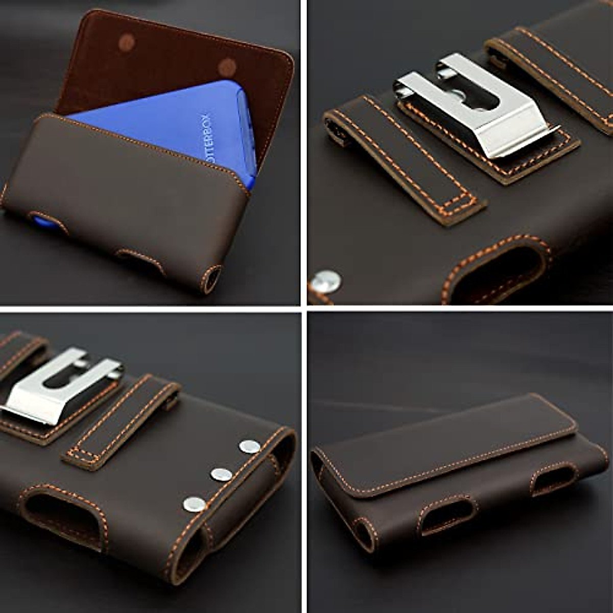 Gcepls Leather Phone Holster for iPhone 15 Pro Max,14 Pro Max,Galaxy S23 Ultra,S22 Ultra,Premium Genuine Leather Cell Phone Holster with Belt Clip,Phone Belt Holder Pouch Cover Case(Fits Thin Case on)