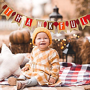 Adurself Thankful Burlap Banner Fall Autumn Maple Leaves Rustic Burlap Harvest Banner Mantel Fireplace Wall Hanging for Home Office School Party Decor Thanksgiving Decoration