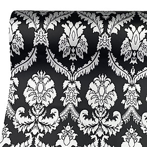Yifely SimpleLife4U Silver Damask Furniture Paper Decorative Black Shelf Drawer Liner Peel & Stick 17x118 Inches by SimpleLife4U