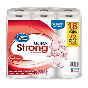 Great Value Ultra Strong Toilet Tissue Paper, 18 Mega Rolls