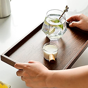 Hiermi Wooden Rectangular Serving Tray, 2 Piece Set of Acacia Wood Plate, Tea/Drink Platter, Dinner Serving Tray, Size_12" x 8" x 1”, 9"x 6.2" x 1”