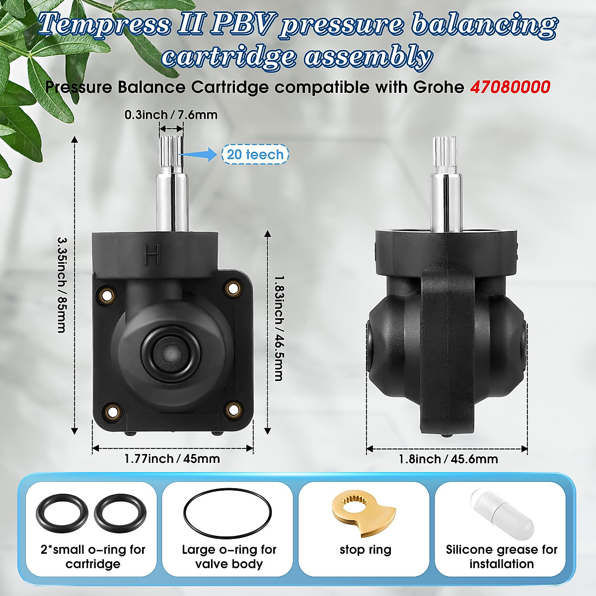 Enhon Pressure Balance Cartridge Compatible with Grohe 47080000, Pressure Balancing Unit Cartridge Compatible with Tempress II Balancing Tub Shower Valves, Chrome