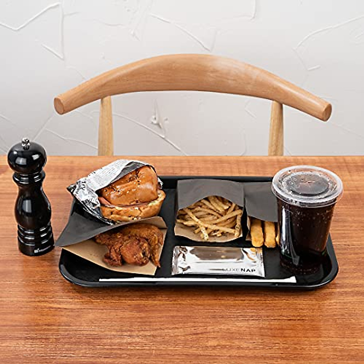 Restaurantware 12 x 16 Inch Fast Food Trays 10 Rectangle Plastic Serving Trays - Dishwashable Textured Black Plastic Cafeteria Trays For Meals And Glassware