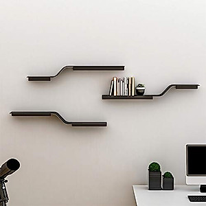 Tyoo Floating Shelf Flat-Shaped Board Modern Black Bracket Wall-Mounted Shelf Suitable for Home Decoration Living Room Bathroom Bedroom Kitchen (Size : F)