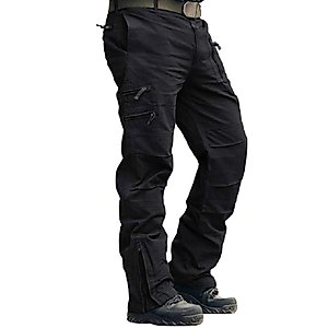 GSGGIG Men's Work Pants Outdoor Tactical Cargo Pants for Men, Cotton Casual Combat Pants with Zipper Pockets No Belt 9920-Black-32
