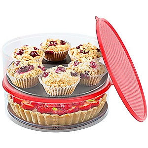 2 Pack Pie Carrier Cake Storage Container with Lid | 10.5" Large Round Plastic Cupcake Cheesecake Muffin Flan Cookie Tortilla Holder Storage Containers Airtight | Pie Keeper Transport Container