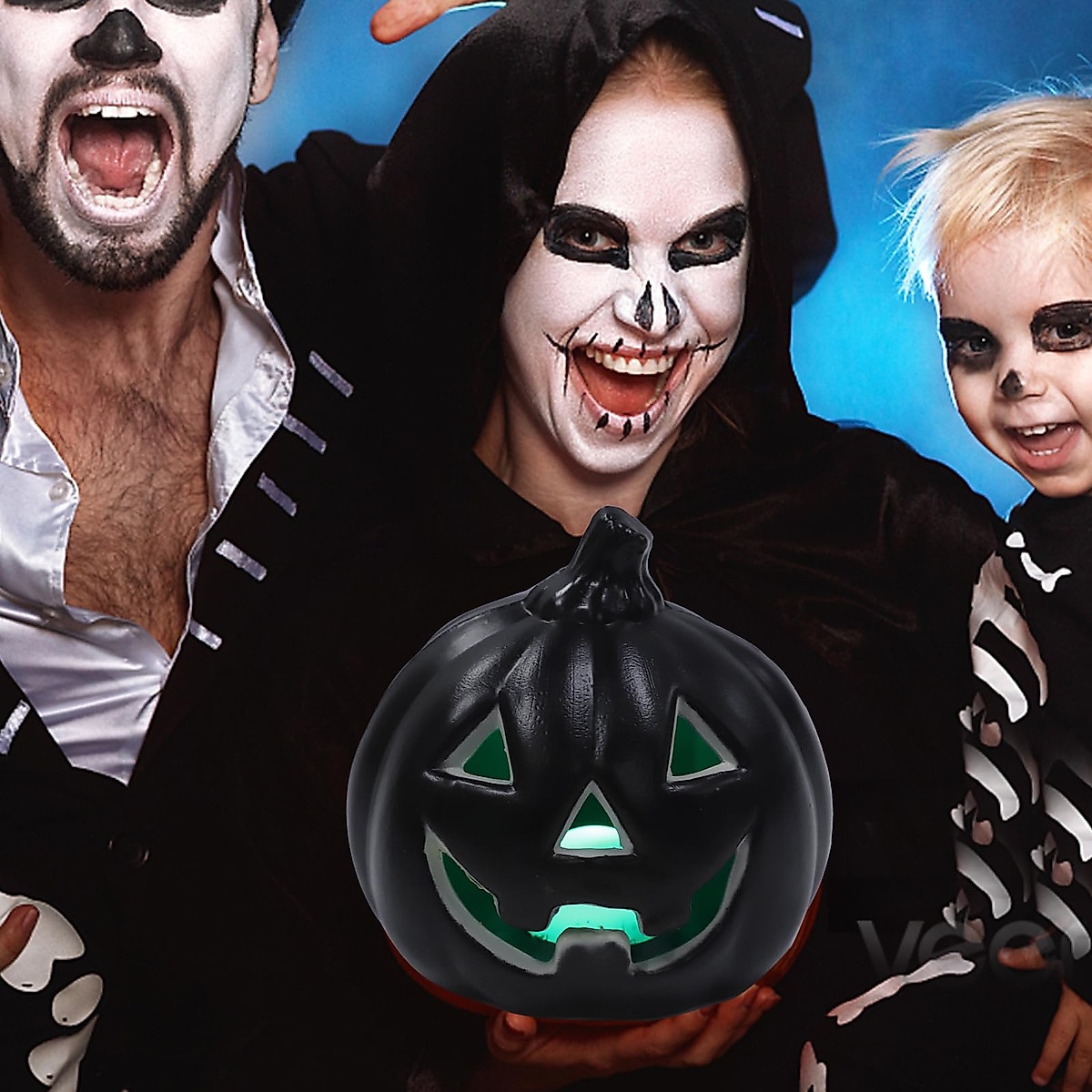 Uonlytech Halloween Pumpkin Lights Battery Operated Black Jack-o-Lantern Light Flameless Candles Pumpkin Lamp Decoration for Halloween Party Favor Decoration (Without Batteries)