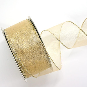 ALTIER 2.5 Inch x 40 Yards Light Gold Metallic Wired Ribbon for Christmas Home Decoration Gift Wrapping Bow Making Wreath DIY Crafts