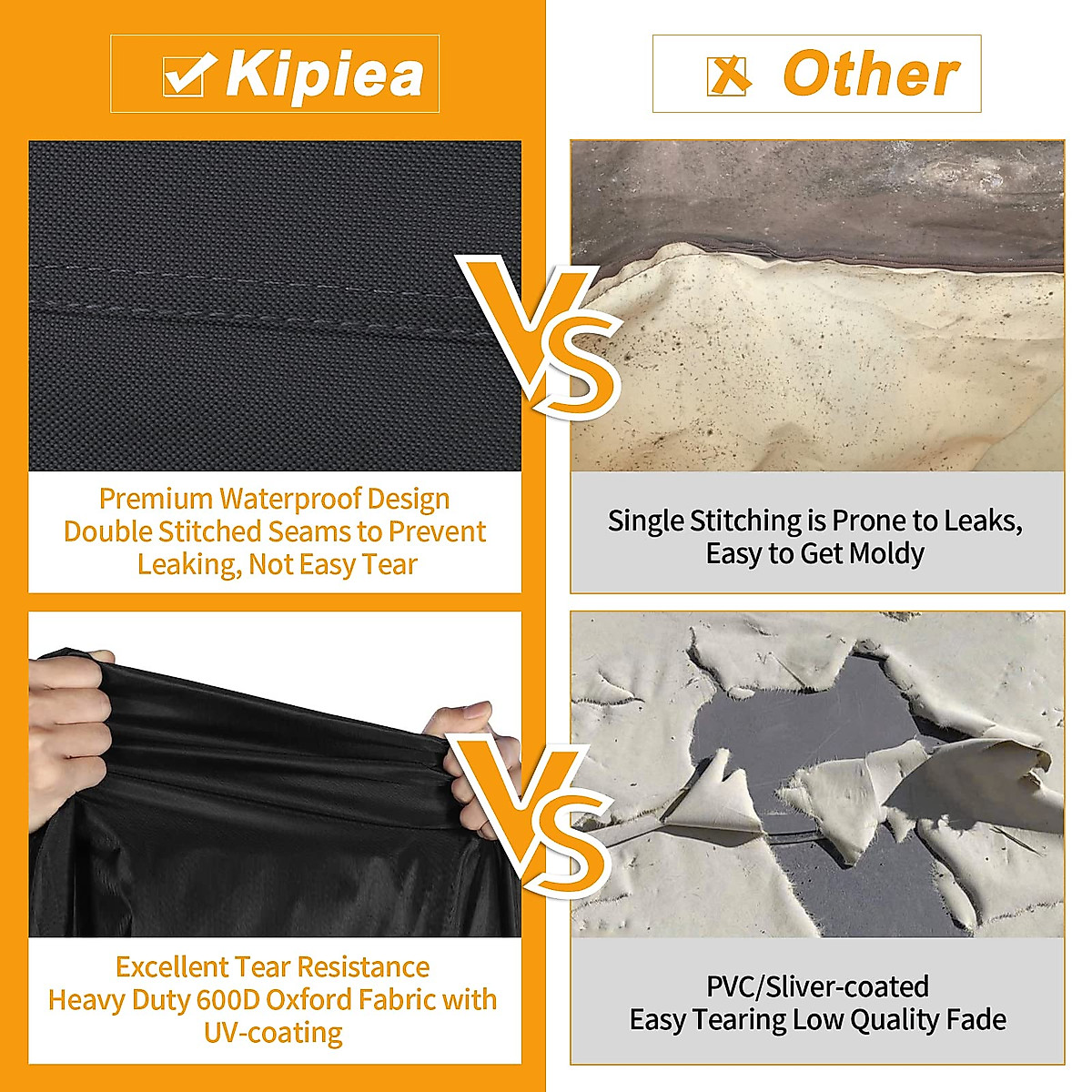 Kipiea 600D Patio Furniture Covers Waterproof Winter, Outdoor Furniture Set Covers for Table Chairs, Heavy-Duty Outdoor Sofa Covers with Anti UV and No Tears, No Fading (98" L x 98" W x 28" H)