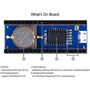 Waveshare Precision RTC Module for Raspberry Pi Pico, Onboard High Precision RTC Chip DS3231, Uses I2C Bus for Communication Real-Time Clock Record